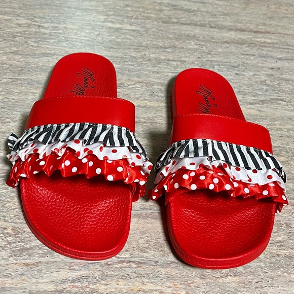 Disney | Shoes | Nwob Minnie Mouse Slides With Ruffles And Glitter ...